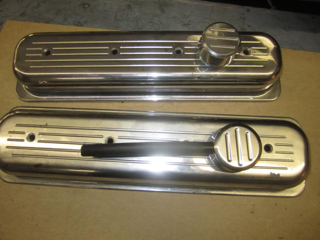 Chromed Ball Milled Aluminum SBC Valve Covers Centerbolt w/Breather and ...