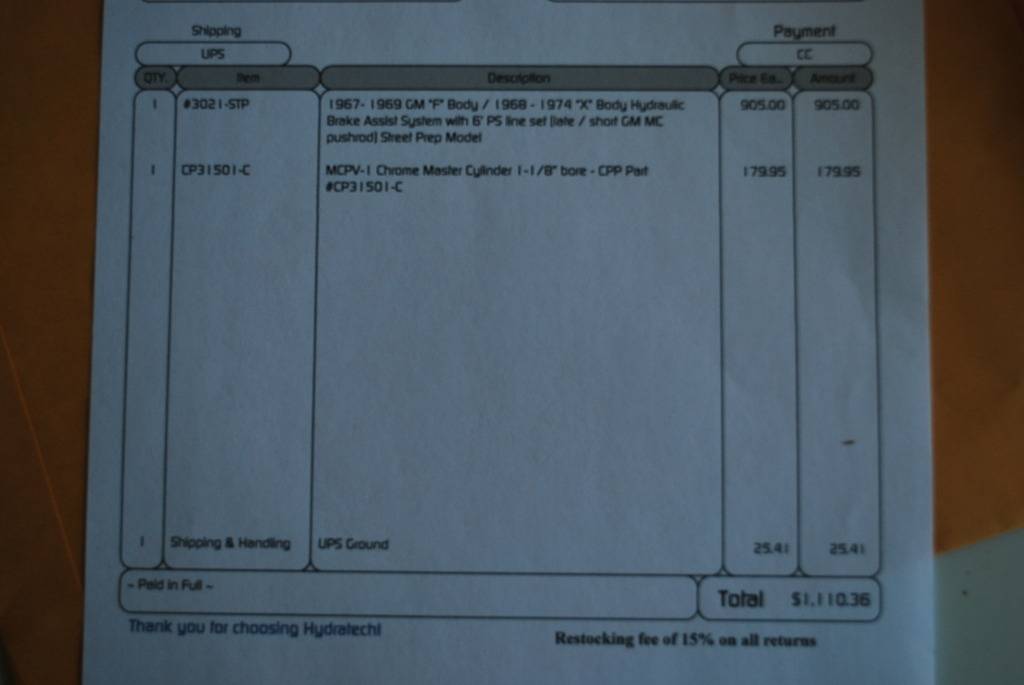 Hydratech Hydroboost w/MC for 67-69 F body